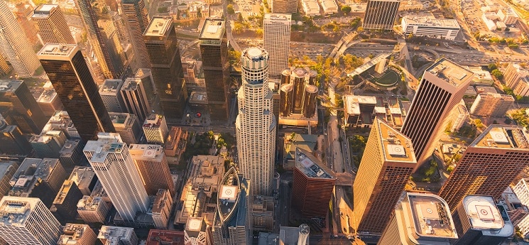 Aerial view of a Downtown LA at sunset - 3M Inside Angle